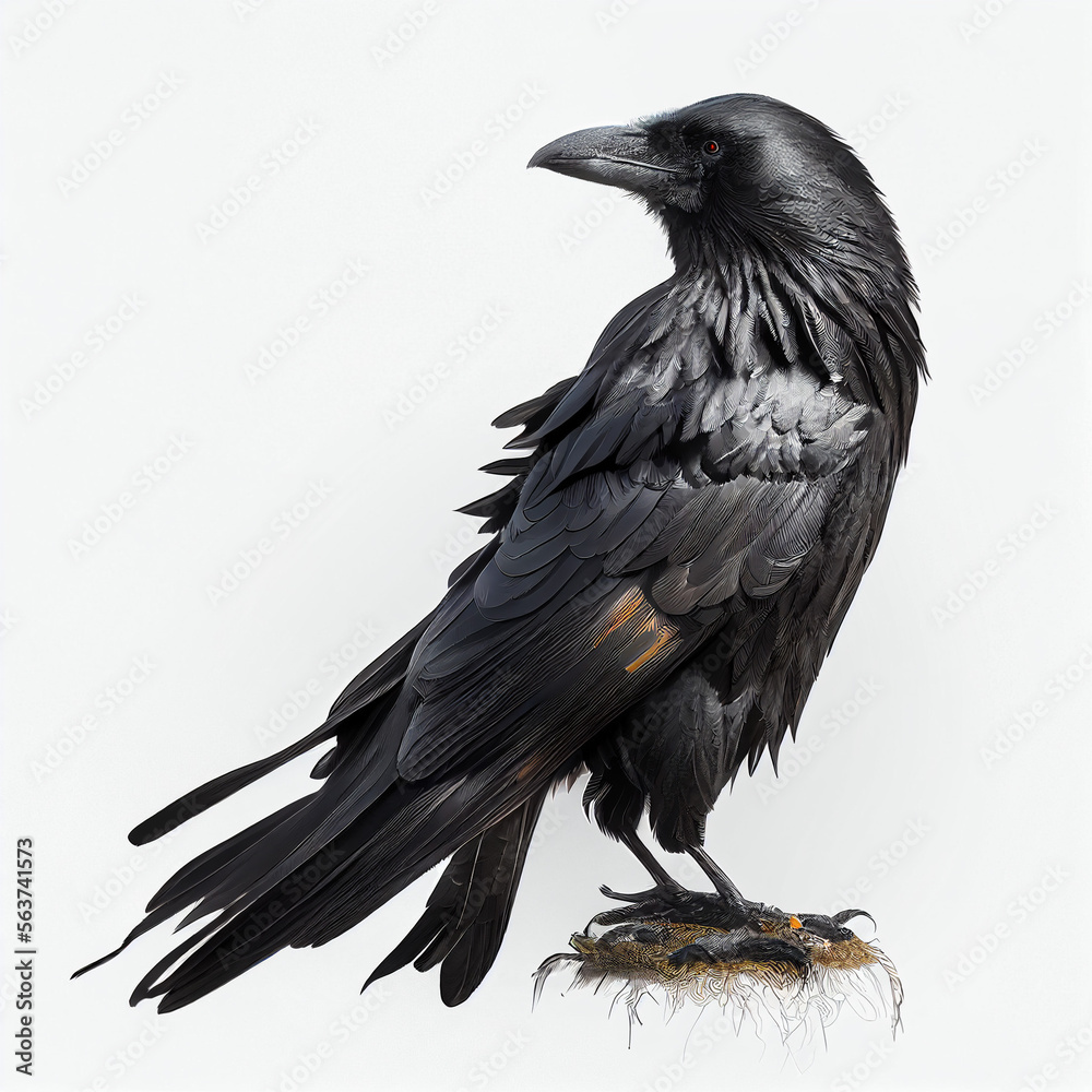 Common Raven full body image with white background ultra realistic ...