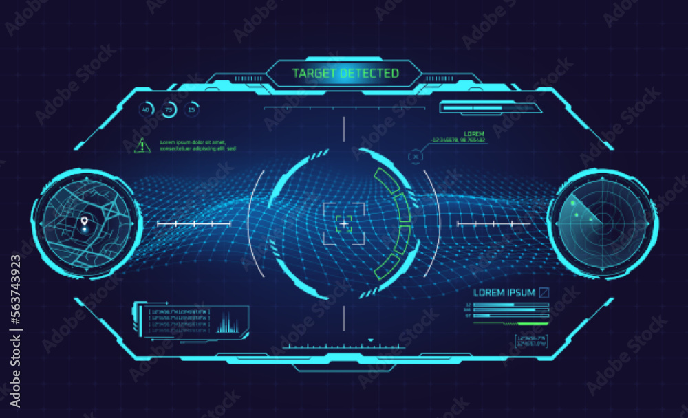 Cockpit vr dashboard. Hud spaceship hologram interface futuristic aircraft, virtual glasses ...