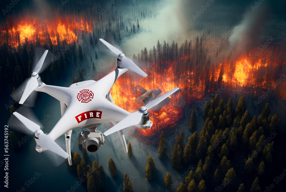 Fire Department Unmanned Aircraft System, (UAS) Drone Above a Forest ...