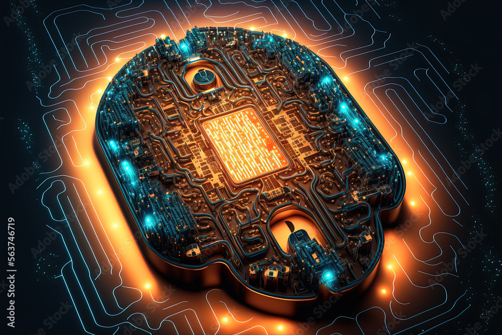 AI-generated artwork, Cybersecurity network, Tech microchip, Digital ...