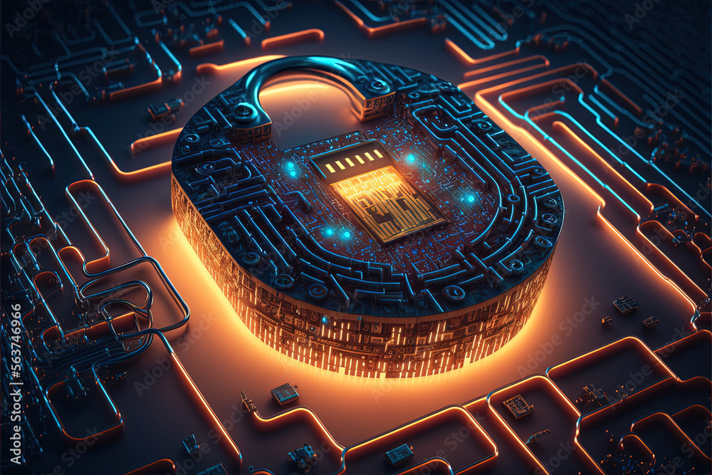 AI-generated artwork, Cybersecurity network, Tech microchip, Digital ...