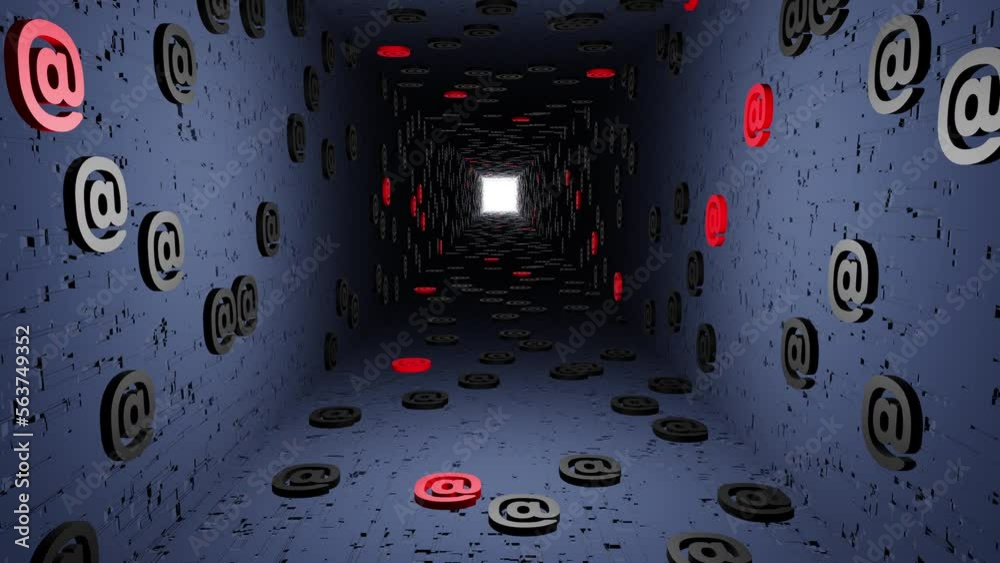 Email marks or at sign tunnel icon blue background 3d render. At symbol ...