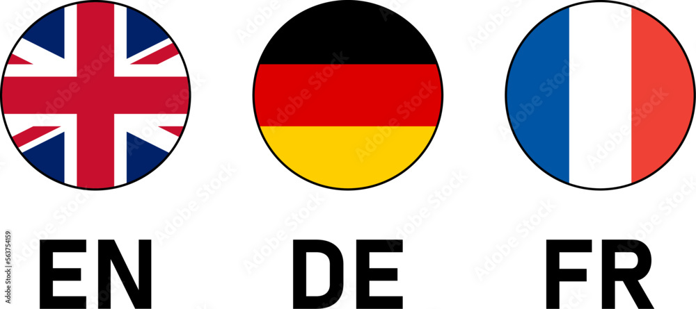 Round Flag Selection Button Badge Icon Set with a Thin Contour or ...