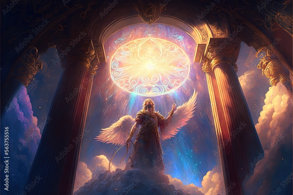 The door to Heaven. Fantasy illustration. God, angels, archangel ...