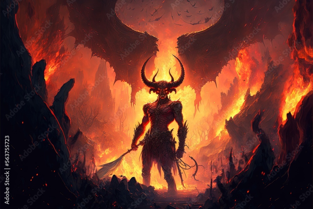 Souls burning in the hell. Fantasy illustration. Demon, monster ...