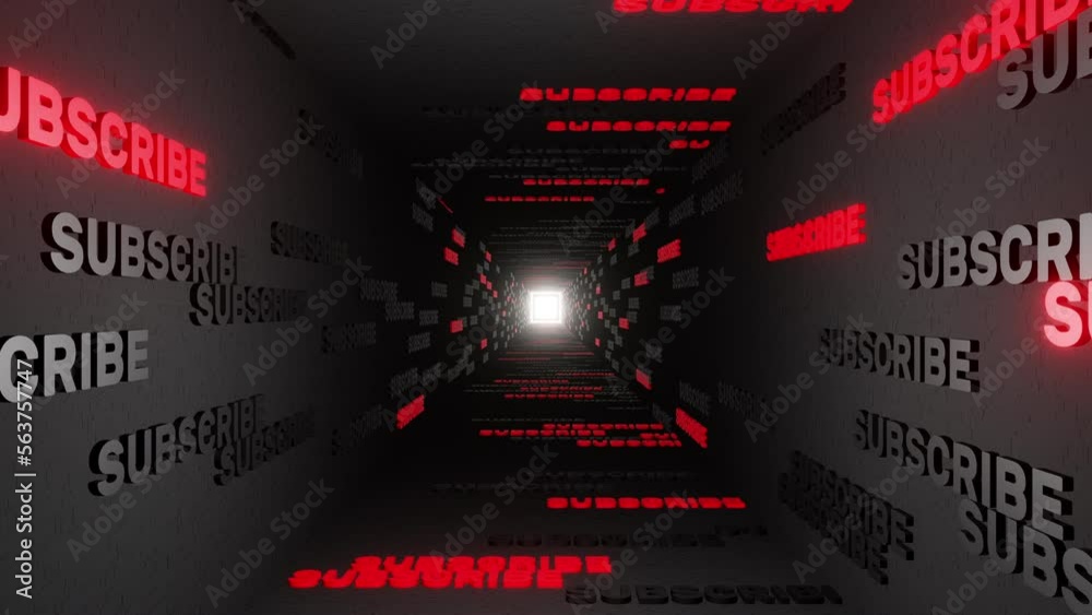 Subscribe button text in black tunnel background 3d render. Subscribe ...