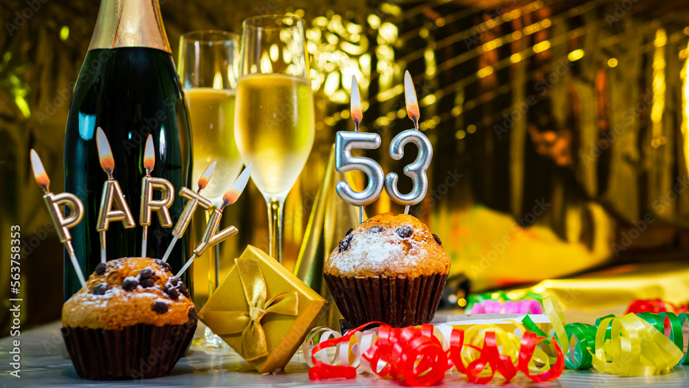 Happy birthday background with champagne glasses with number cake 53 ...