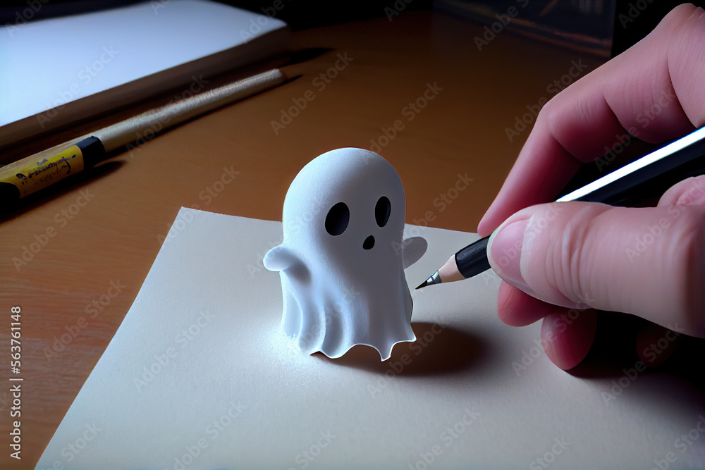Draw a three-dimensional ghost with a pencil. Stock Illustration ...