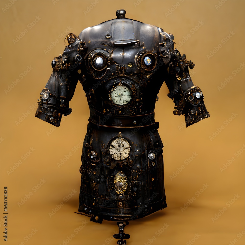 male gothic stempunk armor clocks cogs dials dynamic pose normal map texture ultra clear flat 2D ...