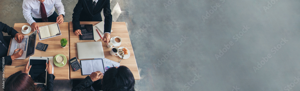 Banner top view business people meeting together at office desk in ...