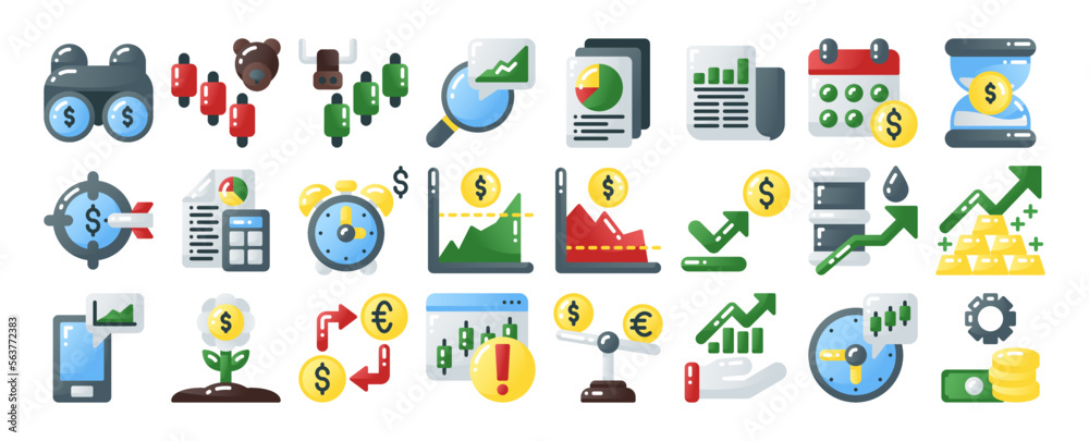 stock market and trading Icon set. vector illustration for web ...