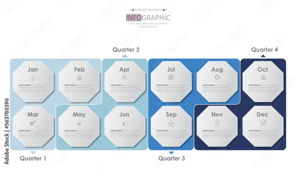 timeline Infographic template for business. 12 Months Modern Timeline ...