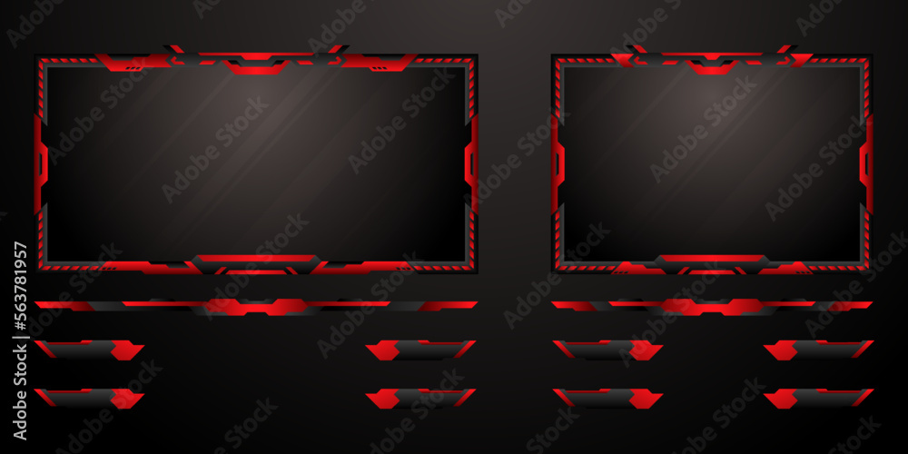 Abstract black and red live stream overlay game gui screen panels and ...