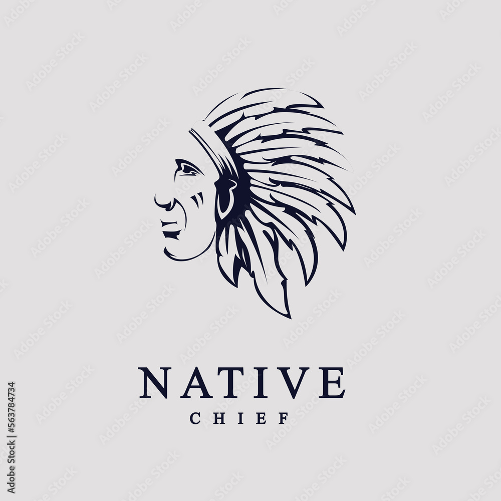Tribal native chief design. apache warrior mascot head vector ...