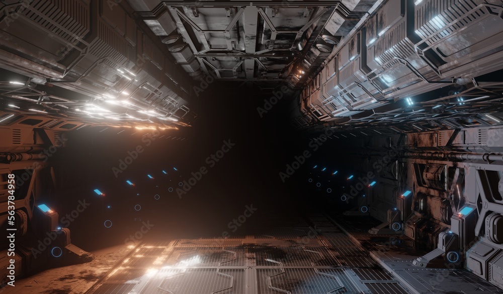 Basement sci-fi control room interior scene 3D rendering architecture ...