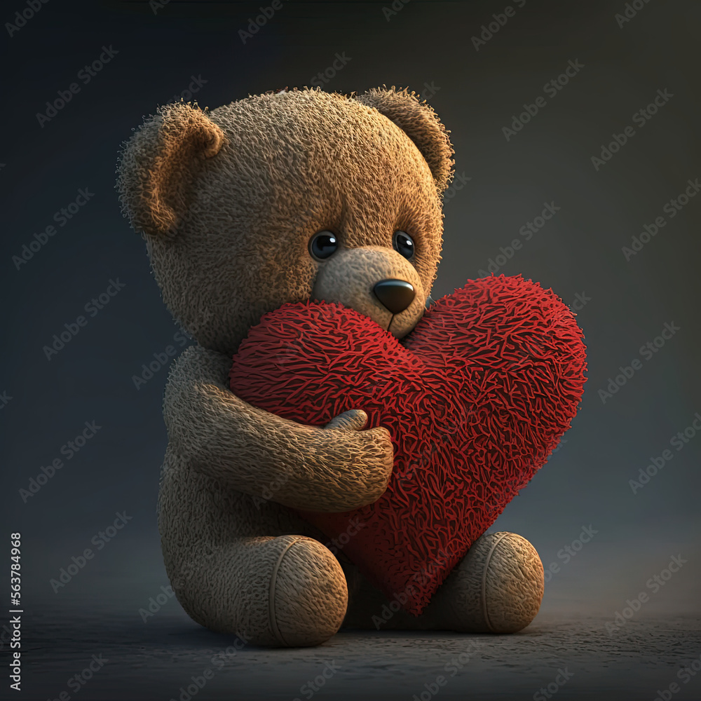 Teddy Bear hugging a heart. AI Art, Generative image Stock Illustration ...