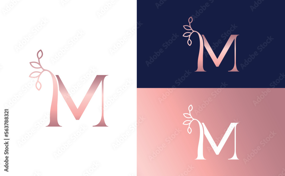 rose gold nature leaf crown beauty logo letter M Stock Vector | Adobe Stock