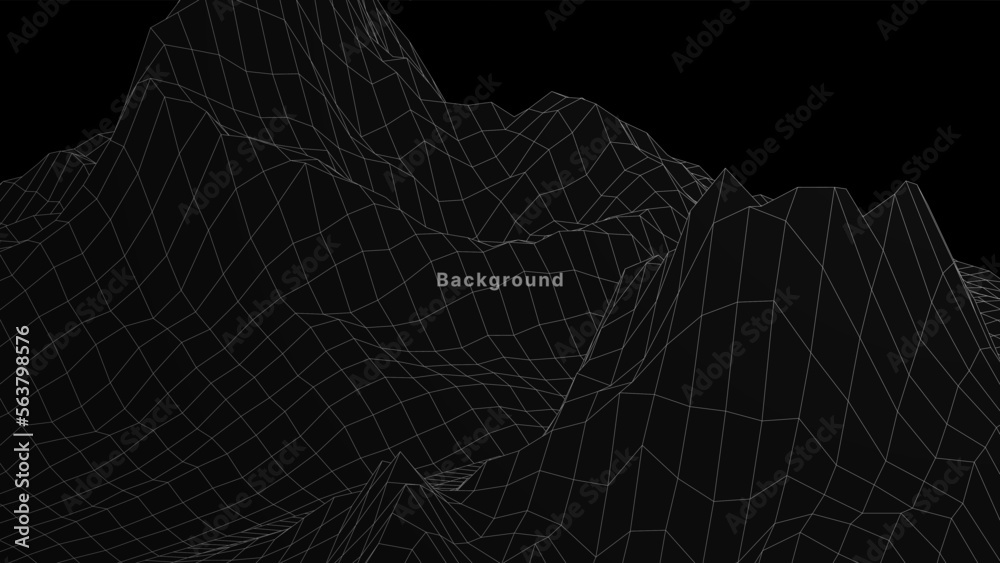 Element contour mountain surface. Design grid structure vector black ...