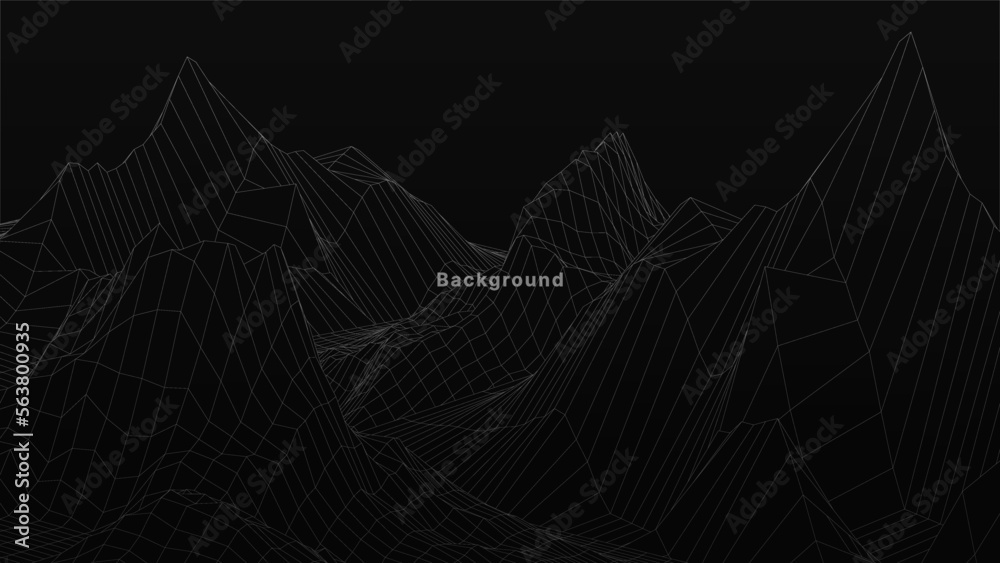Mountain valley surface contour. Black and white vector grid structure ...