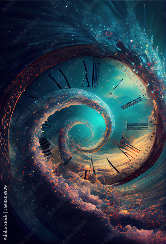 Liminal Quantum space overtakes the unstoppable flow of time. Stock ...