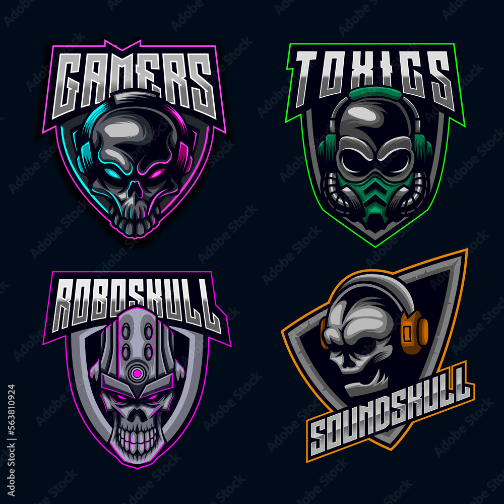 Skull Character E-sport Mascot Logo Design Bundle Set music gaming ...