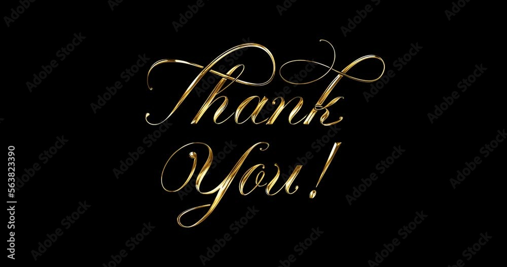 Thank you animation. Handwriting Animated text in golden color on a ...