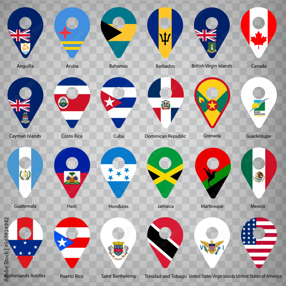Twenty four Flags of American countries - alphabetical order with name ...