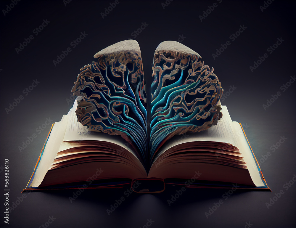 An open book revealing a brain, ideal for education and knowledge ...
