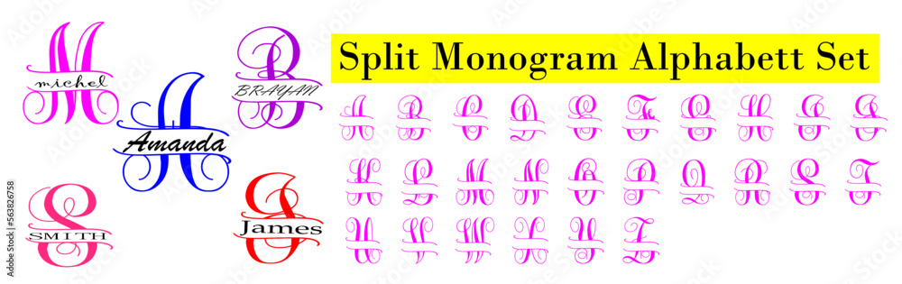Alphabet Split Monogram. Laser cut template. Initial letters of the ...