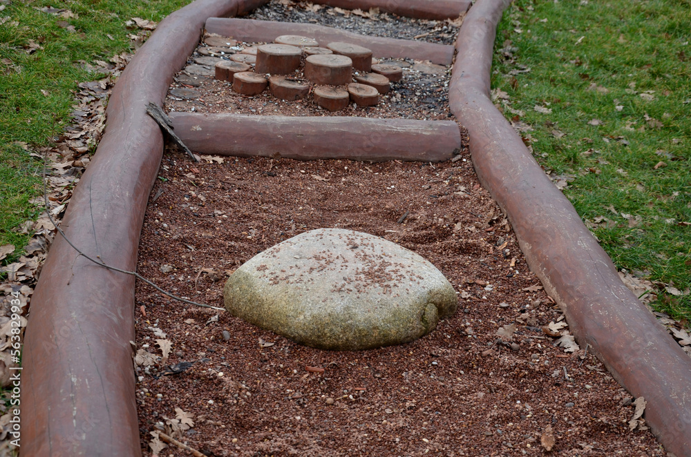 Tactile path for bare feet awakens the senses and uneven endings on the ...