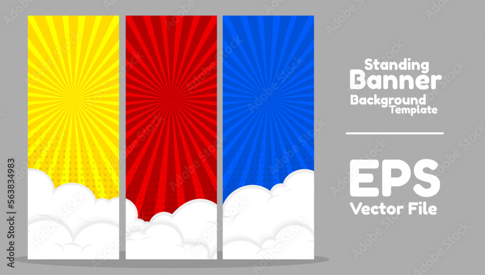 Cartoon design colored standing banners. Comic book illustration ...