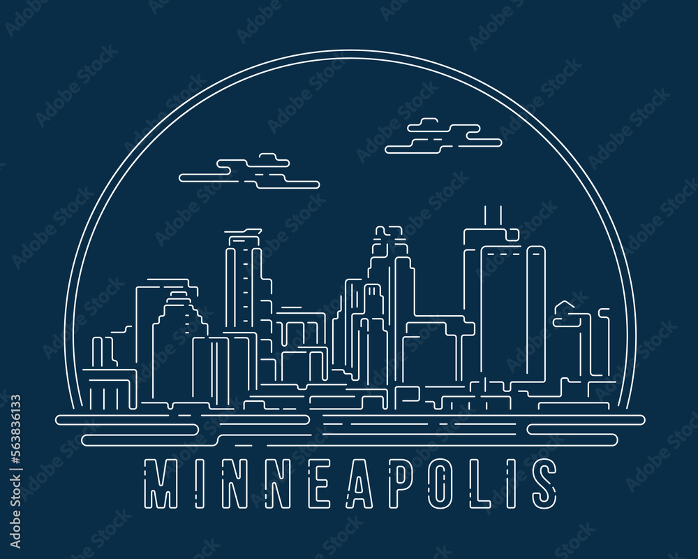 Minneapolis City- Cityscape with white abstract line corner curve ...