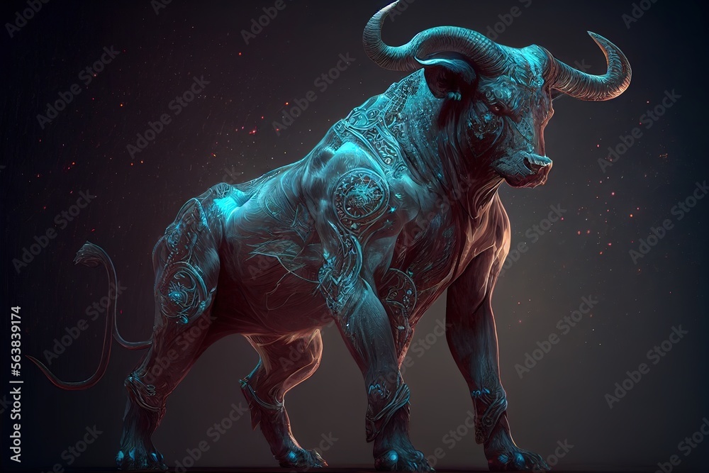 Beautiful full length taurus zodiac symbol, massive and muscular ...