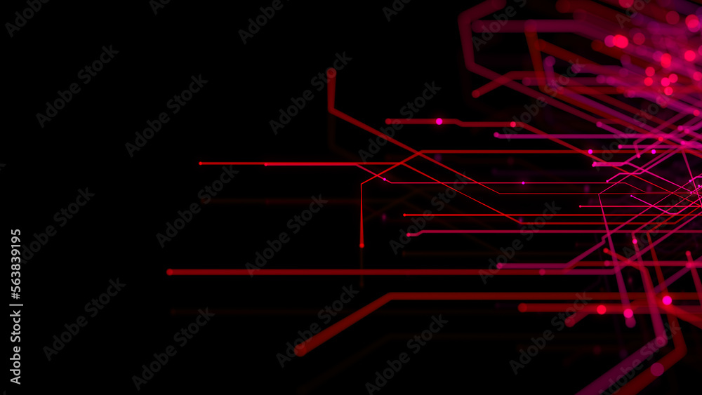 Futuristic Digital Lines form a High-Tech Structure. Red and Pink ...