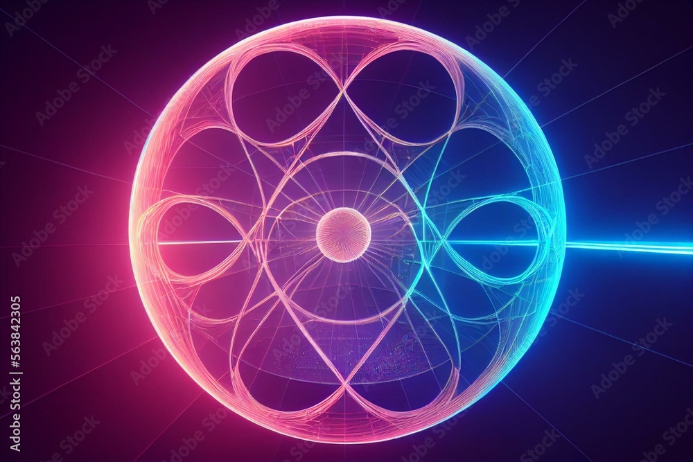 Futuristic circle portal, hologram, teleport with HUD interface in 3D ...