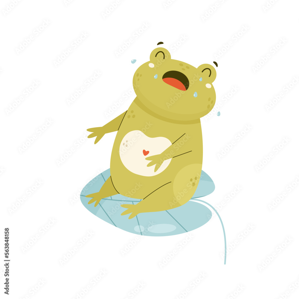 Sad crying frog sitting on a water leaf Stock-Vektorgrafik | Adobe Stock