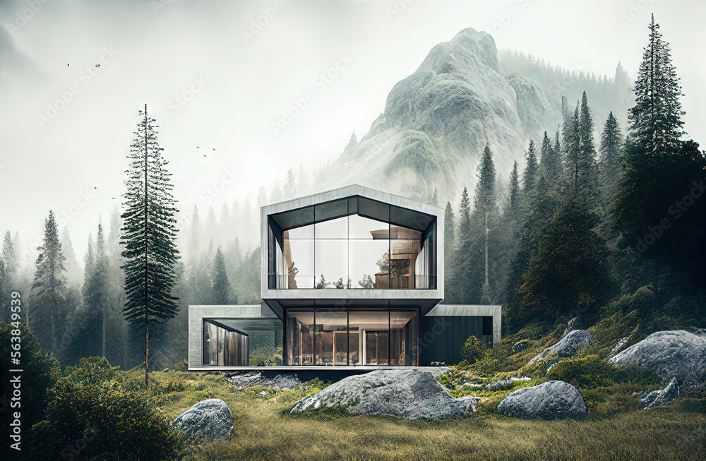 exterior concept sketch of a modern minimalist cozy house in 3d ...