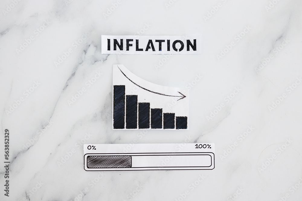 inflation rates going down, text with graph showing stats decreasing ... inflation rates going down, text with graph showing stats decreasing ...