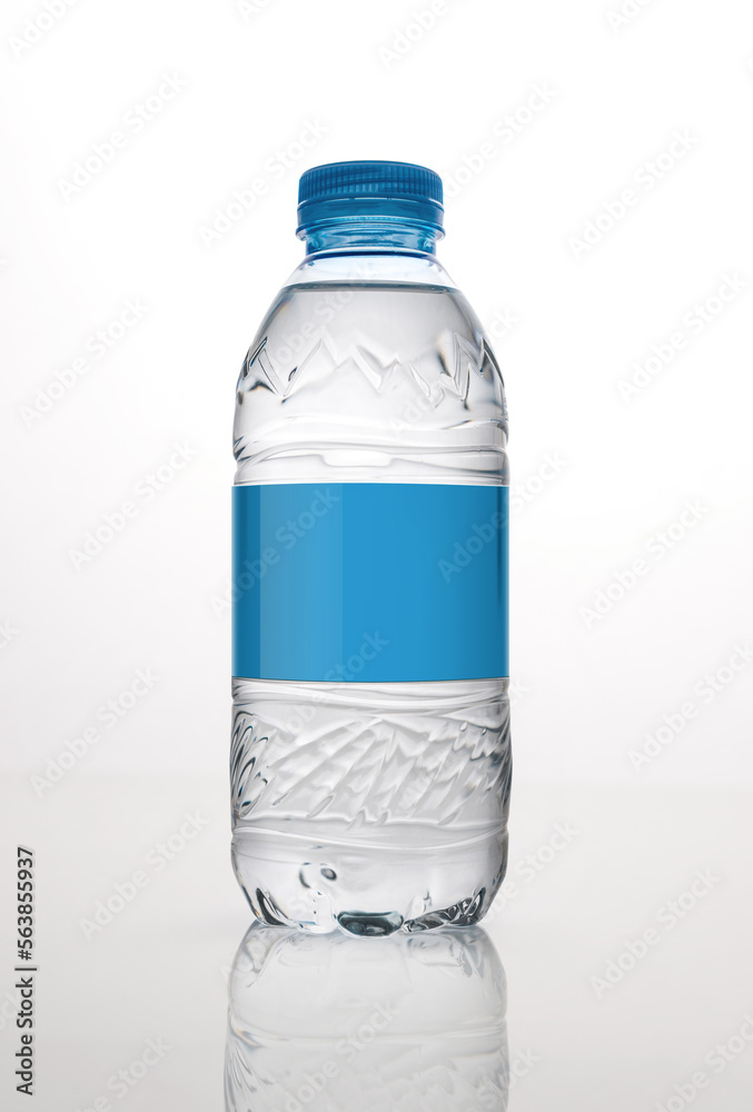 A clear and transparent bottle of pure drinking water with blank label ...