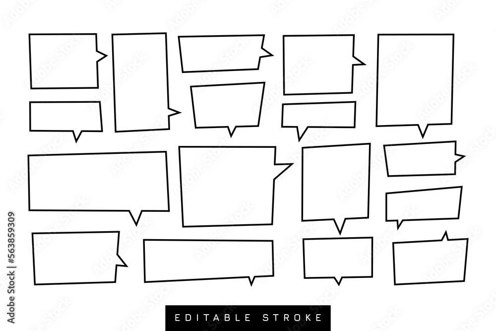 Speech Bubbles Set of Outlined Rectangle and Square Blank Trendy Shapes ...