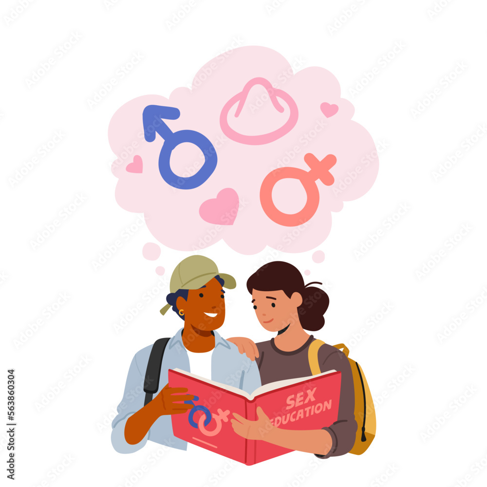 Teenage Girl and Boy Reading Book Related to Sex Education. Young ...