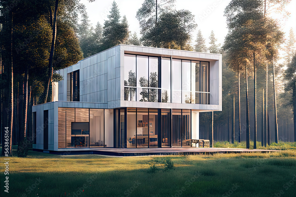 exterior concept sketch of a modern minimalist cozy house in 3d ...