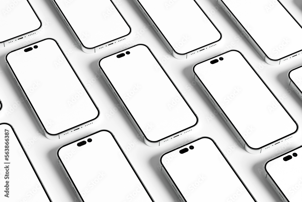 Phone screen mockup and various slides floating in 3D rendering. App ...