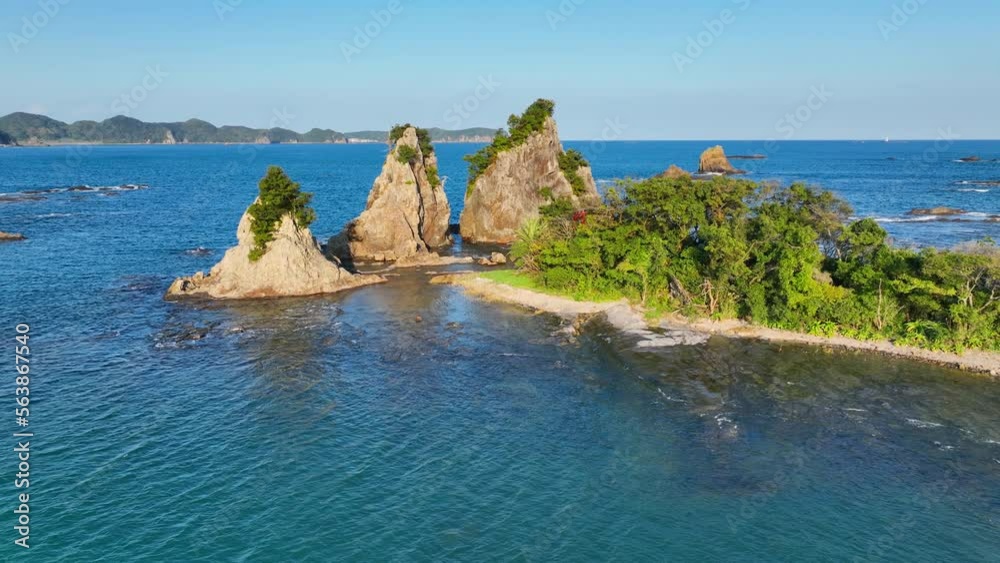 Japan Pacific Ocean coast, Japanese coastal landscape with torii gate ...