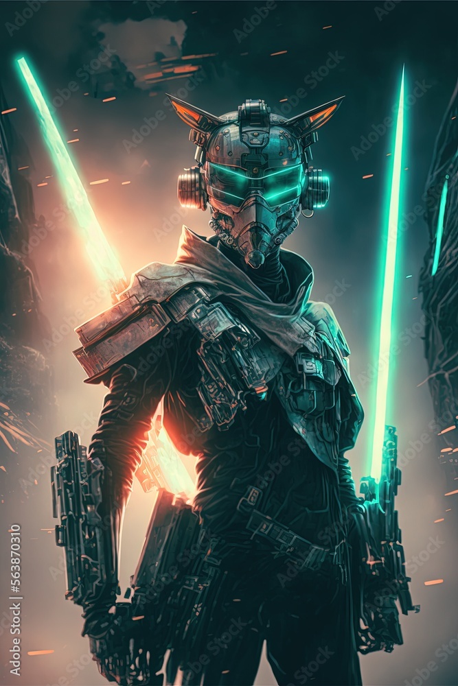 Futuristic fighter with a lightsaber, fantasy warrior from future ...