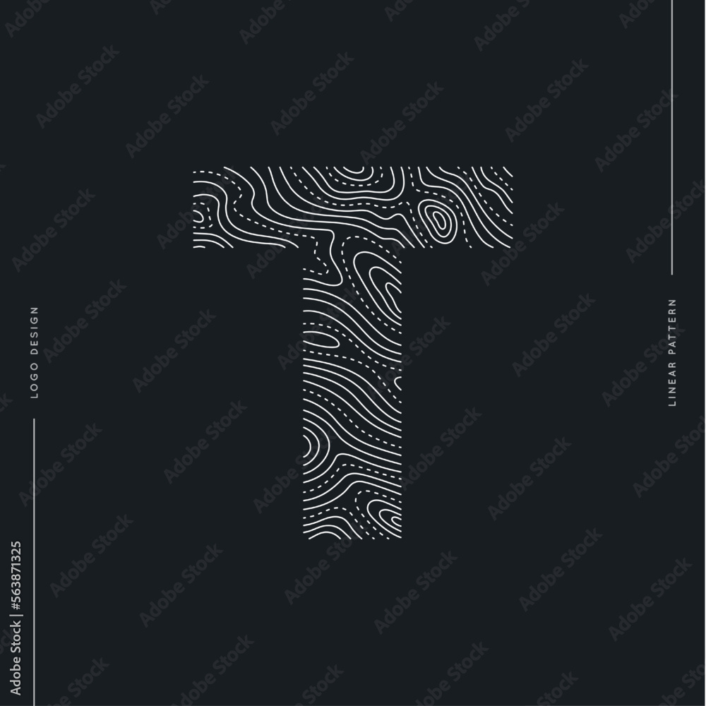Letter T logo of topographic line map. Wood rings, vector line pattern ...