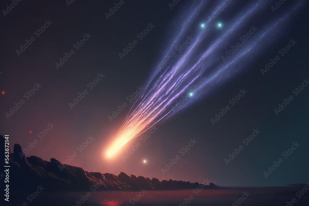 Fantasy night sky with a falling star. shooting stars. meteor in space ...