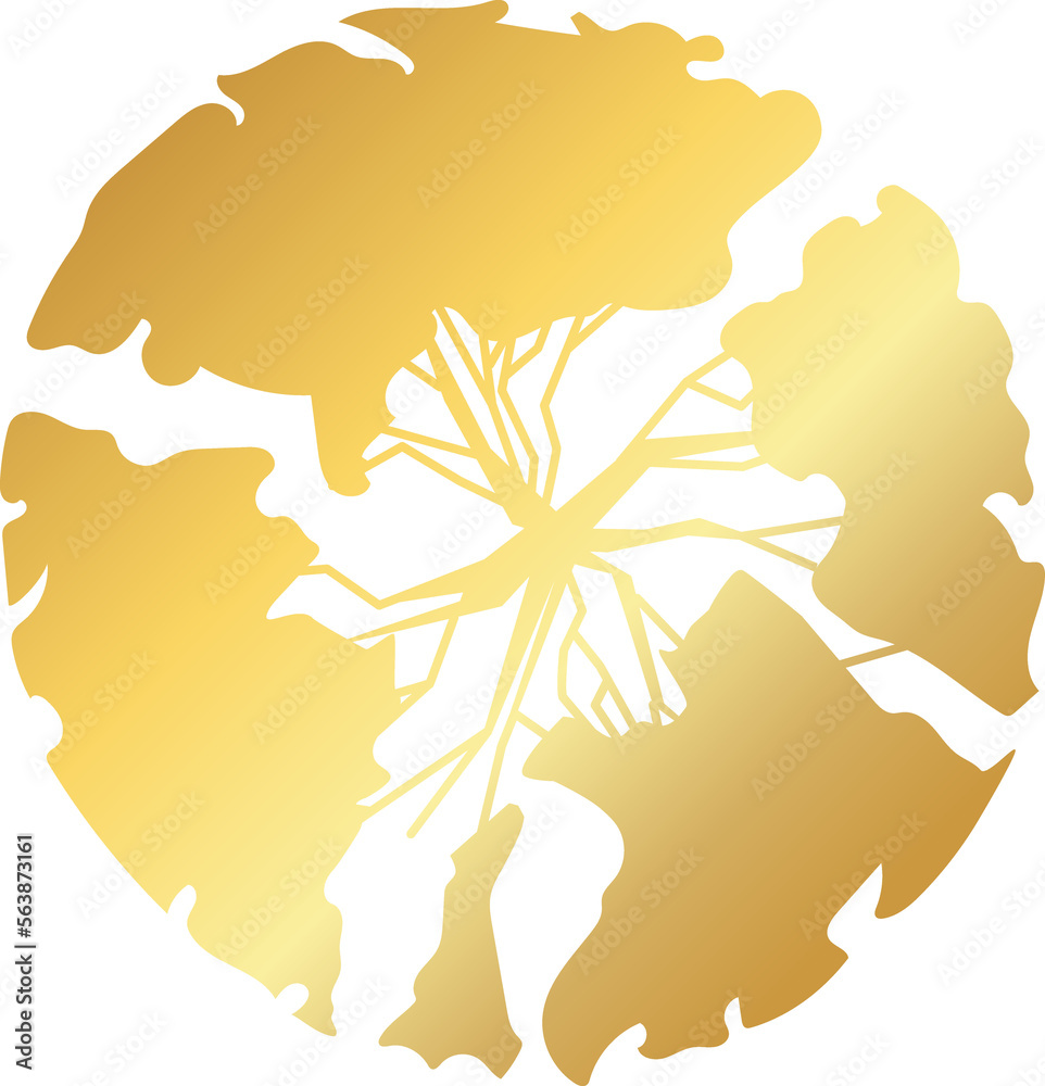 Golden tree, plant top view. Element for design logo, project. Tree set ...