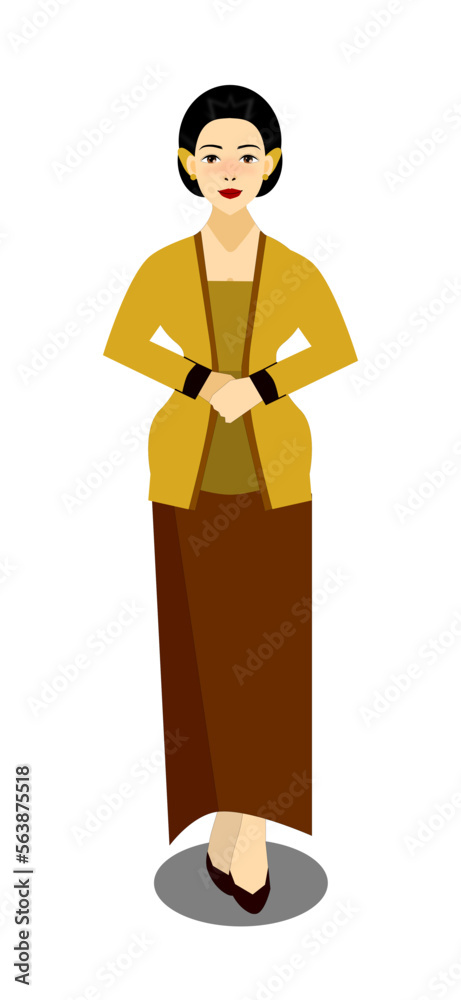 Cartoon character illustration of a woman wearing kebaya, a traditional ...