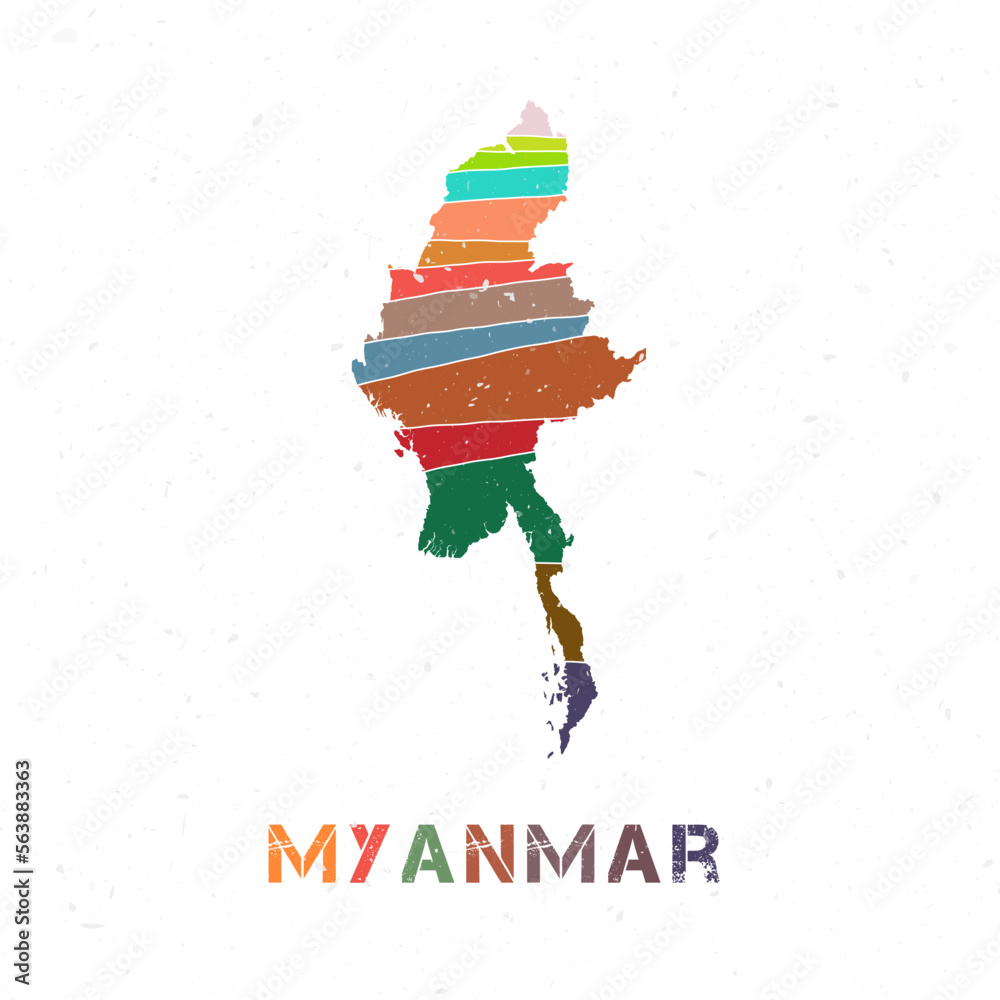 Myanmar map design. Shape of the country with beautiful geometric waves ...